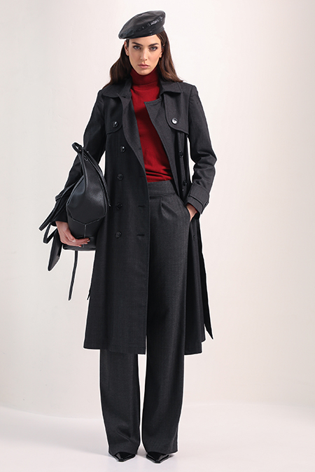 Midi mantil sa podesivim kaišem od iste tkanine | Tiffany Production