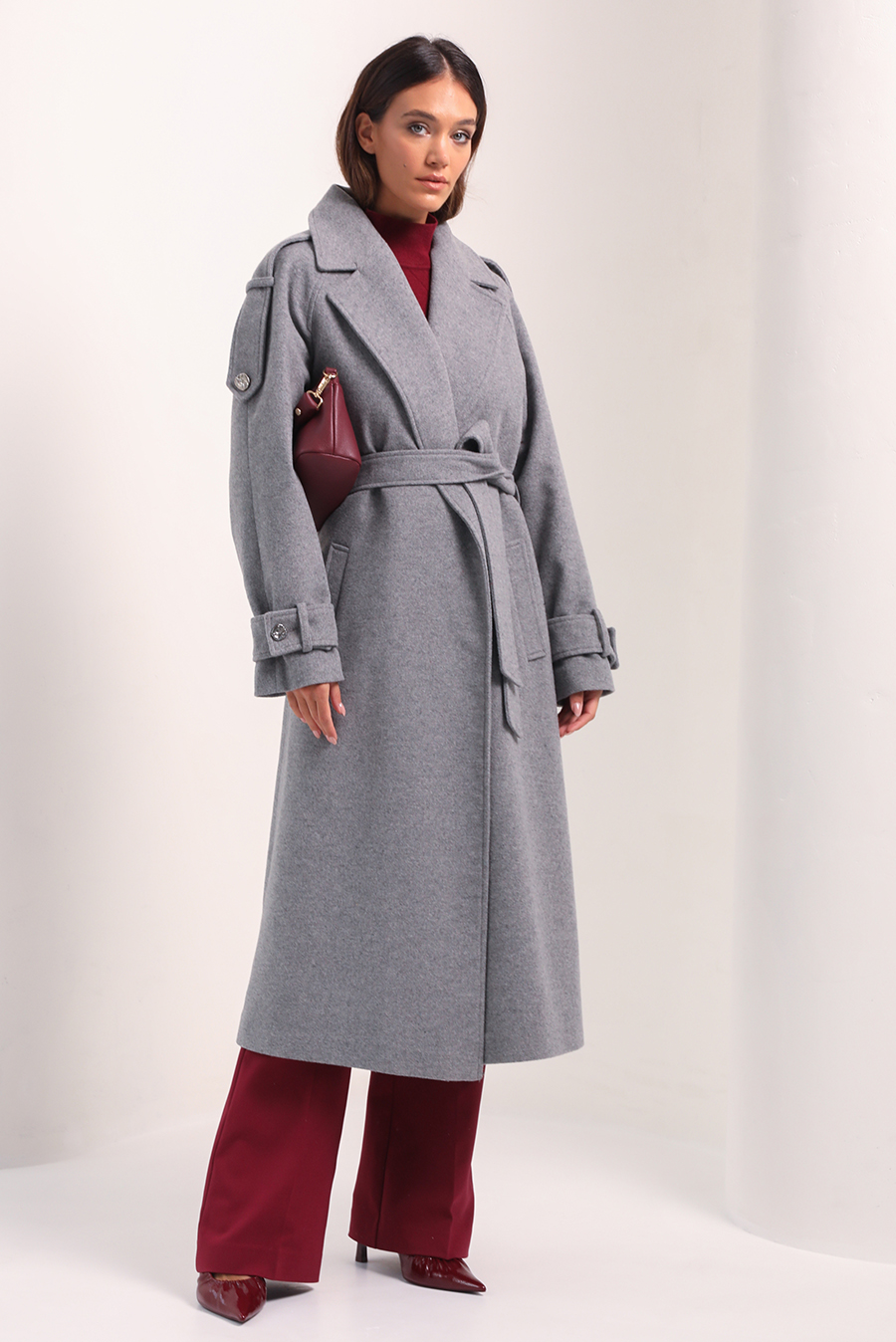 Ženski midi kaput sa pojasom za vezivanje | Tiffany Production