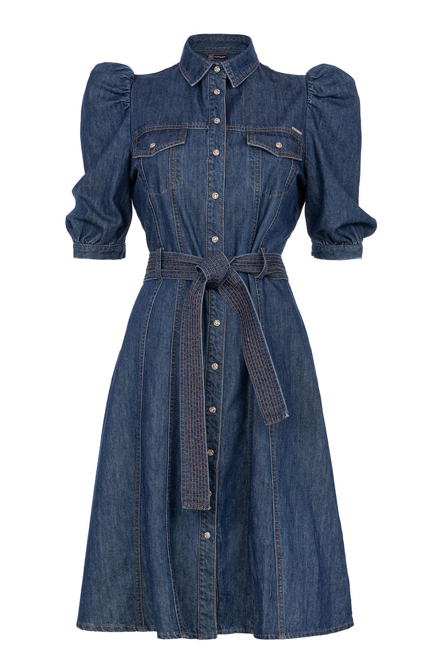 Haljina naglašenih rukava od pamučnog teksasa | Tiffany Production