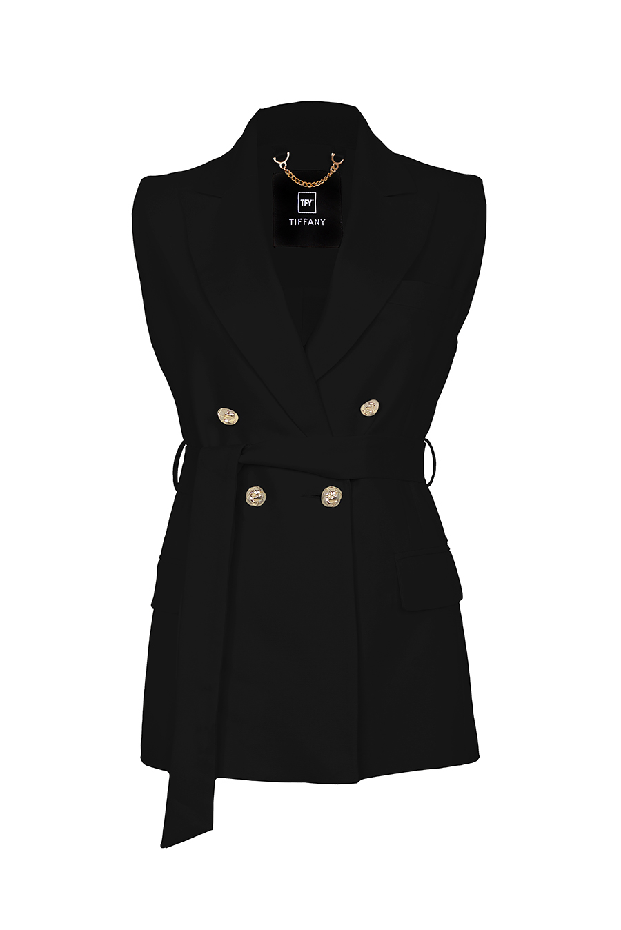 Prsluk bez rukava sa kaišem od iste tkanine | Tiffany Production